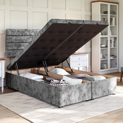 Crushed Velvet Pewter Ottoman Divan 4FT Small Double End Lift Ottoman ...