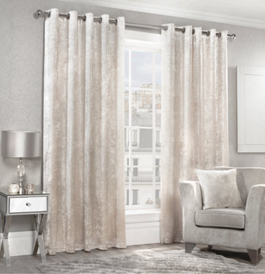 Crushed Velvet Ring Top Curtains 168cm x 137cm Cream