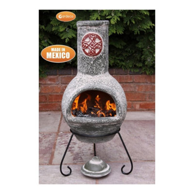 Cruz Large Mexican Chimenea in Green with Red motive