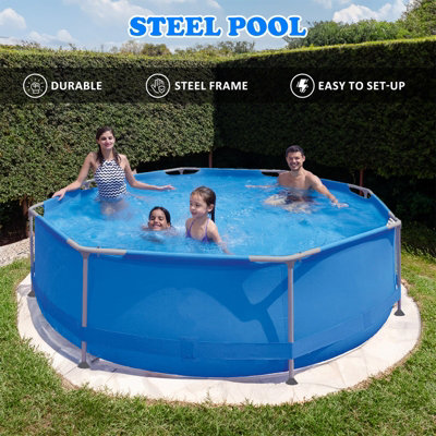 Crystal 12FT Round Above Ground Steel Frame Swimming Pool, Durable ...
