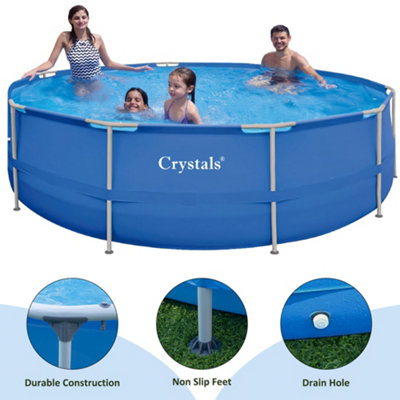 Crystal 12FT Round Above Ground Steel Frame Swimming Pool, Durable ...