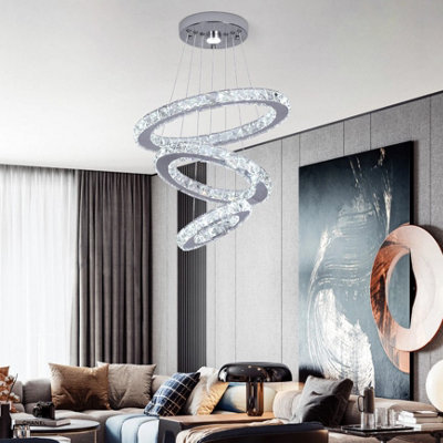 Crystal Chandelier Silver LED Ceiling Lights Pendant 3 Color Lights