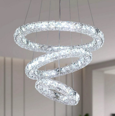 Crystal Chandelier Silver LED Ceiling Lights Pendant 3 Color Lights