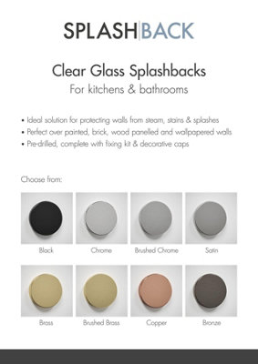 Crystal Clear Toughened Glass Kitchen Splashback (Brushed Cap) 600mm x ...