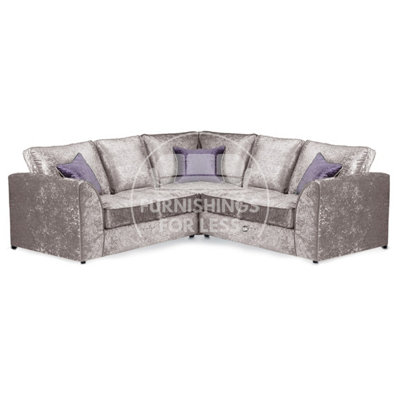 Crystal Crushed Velvet Fabric 5 Seater L Shaped Corner Sofa Mink - Full ...