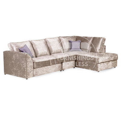 Crystal Crushed Velvet Fabric 5 Seater L Shaped Corner Sofa Mink Right ...