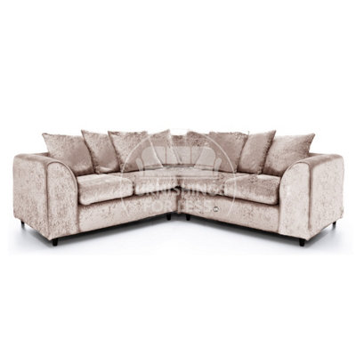 Crystal Crushed Velvet Fabric 5 Seater L Shaped Corner Sofa Mink ...