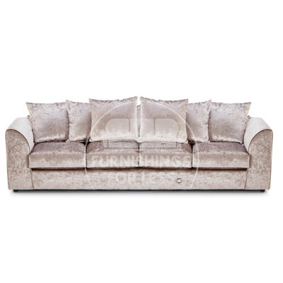 Crystal Crushed Velvet Fabric Long 4 Seater Sofa Mink - Scatter Back