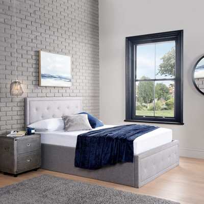 Crystal Ottoman Storage Bed Grey Single 3ft Gas Lift Up Bed Frame Under Bed Storage Upholstered
