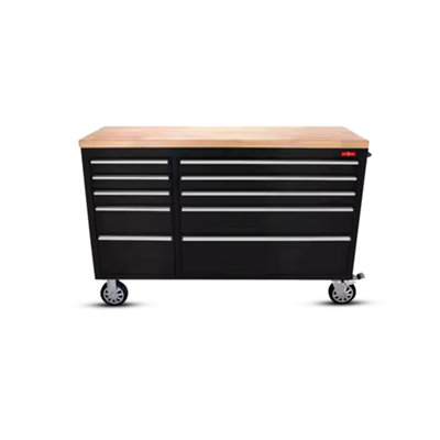 Crytec 55 Inch Black Wooden Top 10 Drawer Work Bench Tool Box Chest Cabinet