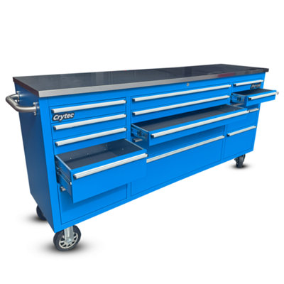 Crytec 72" Heavy Duty Blue Pro Tool Cabinet With Stainless Steel Top ...
