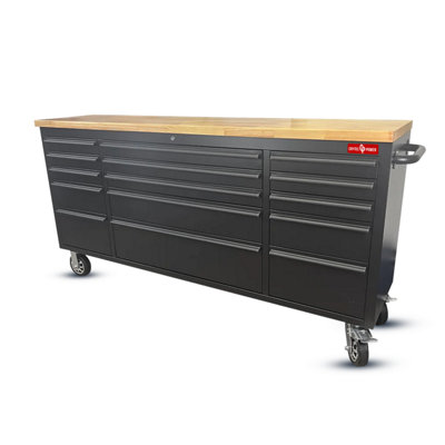 Crytec 72 Inch Black Wooden Top Steel 15 Drawer Work Bench Tool Box ...