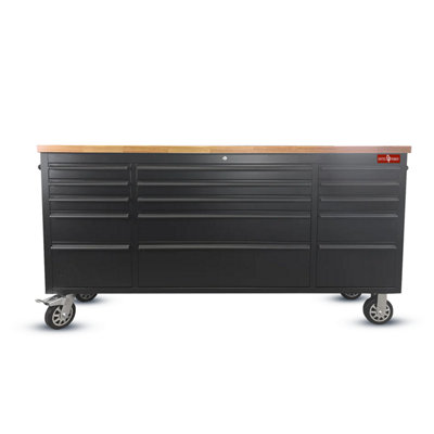 Crytec 72 Inch Black Wooden Top Steel 15 Drawer Work Bench Tool Box ...