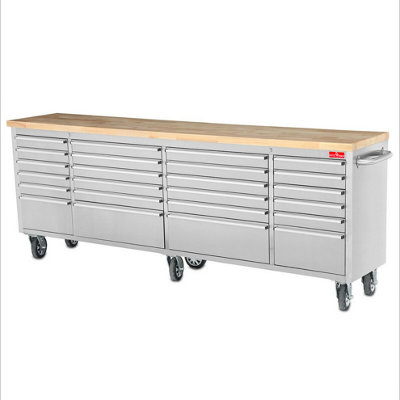 Crytec 96 Inch Stainless Steel 15 Drawer Work Bench Tool Box Chest Cabinet