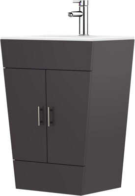 CUAWI 600 mm Floor Standing Grey Vanity Unit with Basin 790mm X 600mm X ...
