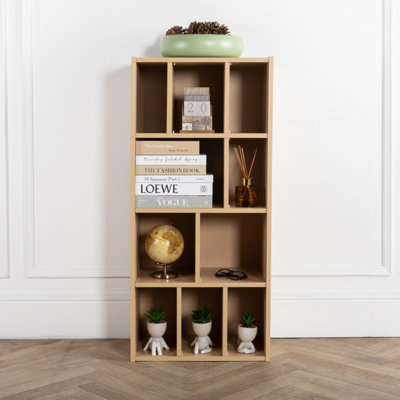 Cube Bookshelf 10 Tier Storage Organiser Beech Wooden Shelving Display ...