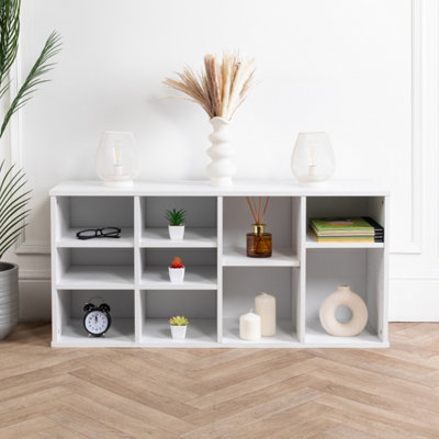 Cube Bookshelf 10 Tier Storage Organiser White Wooden Shelving Display ...