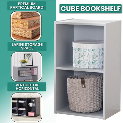 Cube Bookshelf 3 Tier Storage Organiser Beech Wooden Shelving Display ...