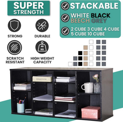 Cube Bookshelf 3 Tier Storage Organiser Beech Wooden Shelving Display ...