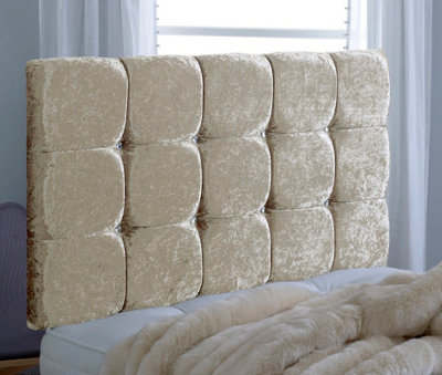 Cube Crushed Velvet 2ft6 Small Single 20" Headboard - Cream