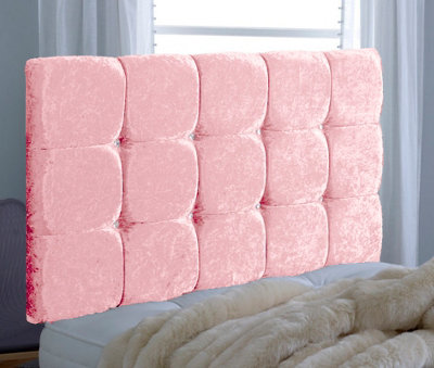 Cube Crushed Velvet 3ft Single 20" Headboard - Pink