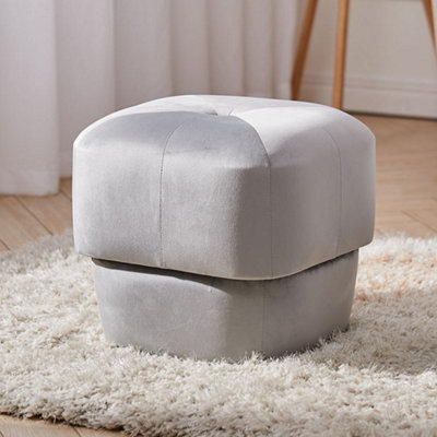 Cube Grey Velvet Footstool Footrest with Padded | DIY at B&Q