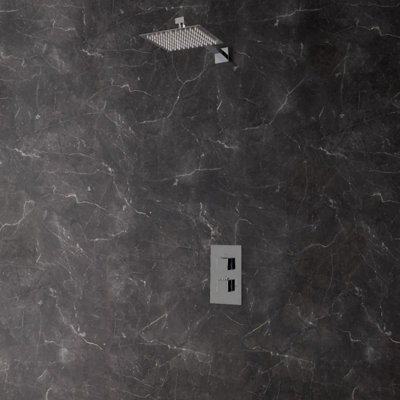 Cube Square Twin Concealed Shower Valve with Fixed Head Kit Chrome ...