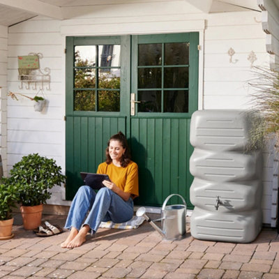 Cubus 340 Litre Grey Garden Tank for Efficient Rainwater Collection and ...
