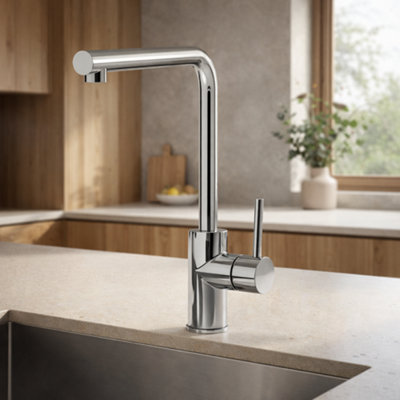 Cullin Single Lever Kitchen Mixer Tap - Chrome Modern Square Spout with ...