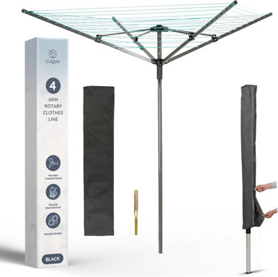 CUQOO 4 Arm Folding Clothes Line in Black 45m Heavy Duty Rotary Washing ...