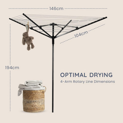 CUQOO 4 Arm Folding Clothes Line in Black 45m Heavy Duty Rotary Washing ...