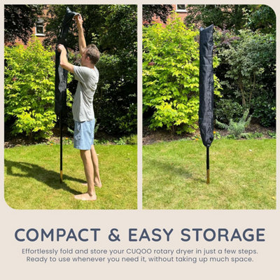 CUQOO 4 Arm Folding Clothes Line in Black 45m Heavy Duty Rotary Washing ...