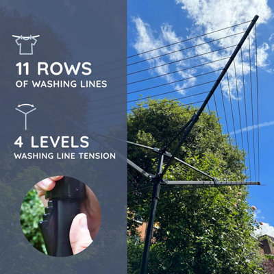 CUQOO 4 Arm Folding Clothes Line in Black 45m Heavy Duty Rotary Washing ...