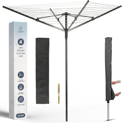 CUQOO 4 Arm Folding Clothes Line in Silver 45m Heavy Duty Rotary ...