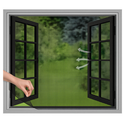 CUQOO Black Velcro Fly Window Screen, 150 x 130cm Curtain, Screen Mesh ...