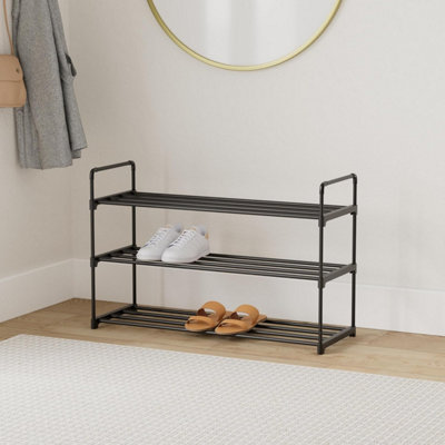 CUQOO Premium 3 Tier Heavy Duty Metal Shoe Rack in Black, Sturdy Metal ...