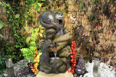 Curious Otters Animal Animal Fountain Solar Water Feature