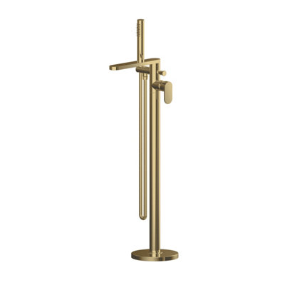 Current Round Floor Standing Bath Shower Mixer Tap with Kit - Brushed ...
