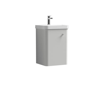 Curve Wall Hung 1 Door Vanity Basin Unit & Ceramic Basin - Gloss Grey ...