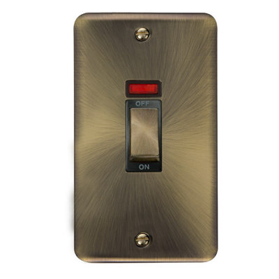 Curved Antique Brass 2 Gang Ingot Size 45A Switch With Neon - Black ...