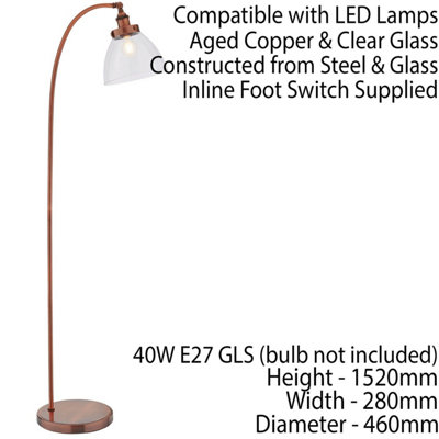 Curved Arm Floor Lamp Aged Copper Tall Free Standing Metal Retro ...