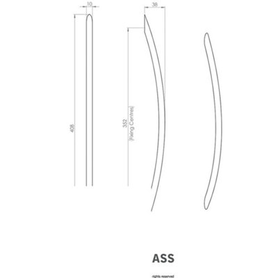 Curved Bow Cabinet Pull Handle 408 x 10mm 352mm Fixing Centres Chrome
