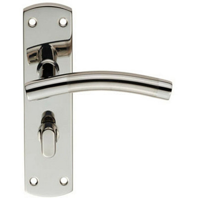 Curved Lever on Bathroom Backplate Handle 172 x 44mm Polished & Satin Steel