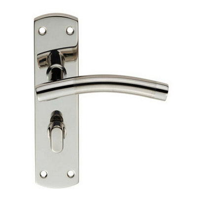 Curved Lever on Bathroom Backplate Handle 172 x 44mm Polished & Satin Steel