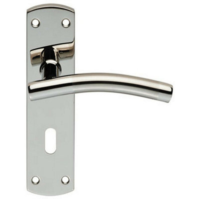 Curved Lever on Euro Backplate Door Handle 172 x 44mm Polished & Satin ...