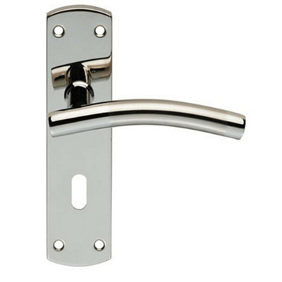 Curved Lever on Euro Backplate Door Handle 172 x 44mm Polished & Satin ...