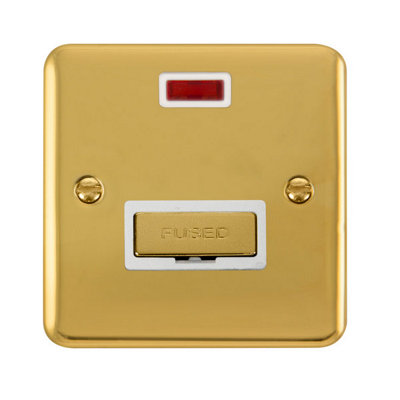 Curved Polished Brass 13A Fused Ingot Connection Unit With Neon - White ...