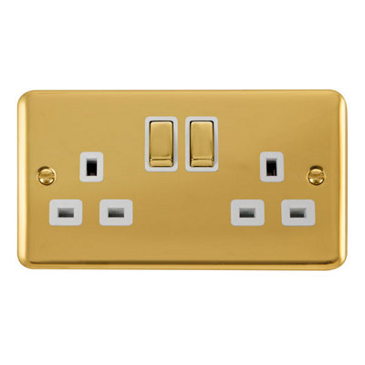 Curved Polished Brass 2 Gang 13A DP Ingot Twin Double Switched Plug ...