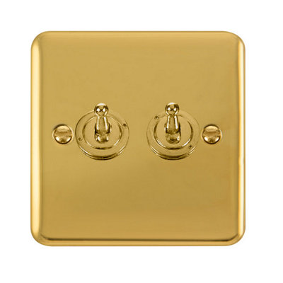 Curved Polished Brass 2 Gang 2 Way 10AX Toggle Light Switch - SE Home ...
