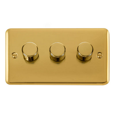 Curved Polished Brass 3 Gang 2 Way LED 100W Trailing Edge Dimmer Light ...